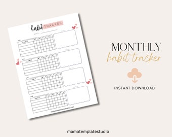 Monthly Habit Tracker Printable Landscape, Habit Tracker Template ...