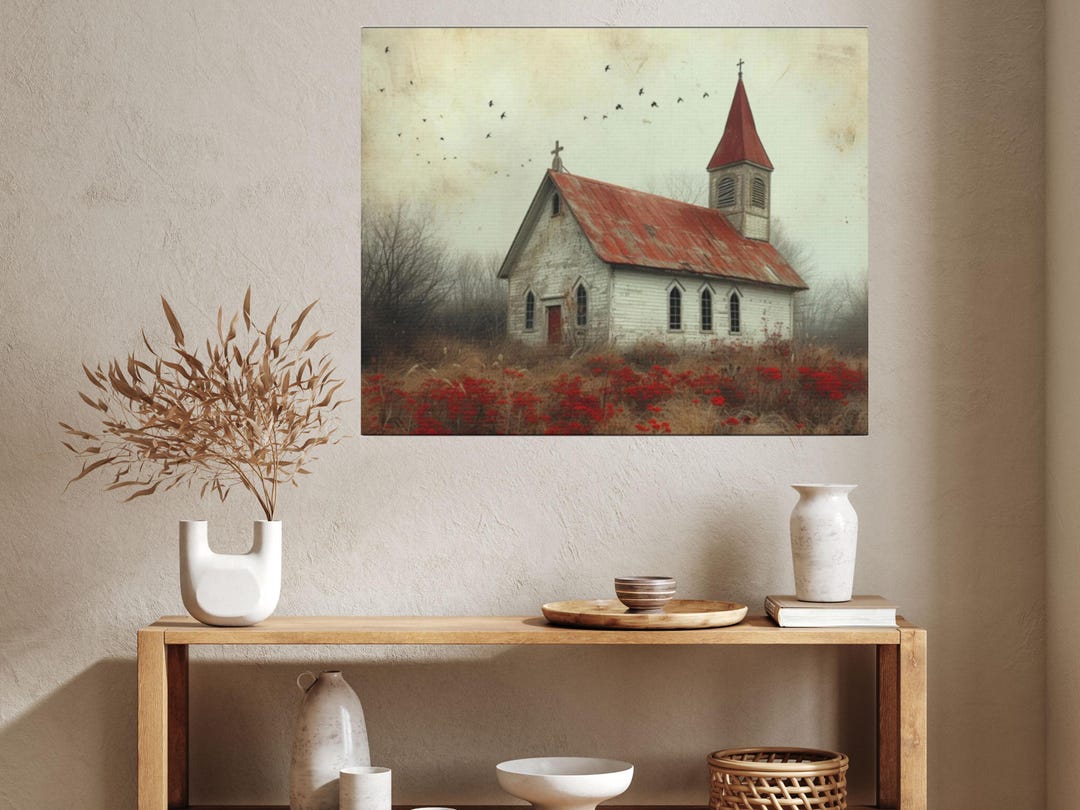 Rustic Church Canvas Old Barn Art Church Canvas Country Cottage Wall ...