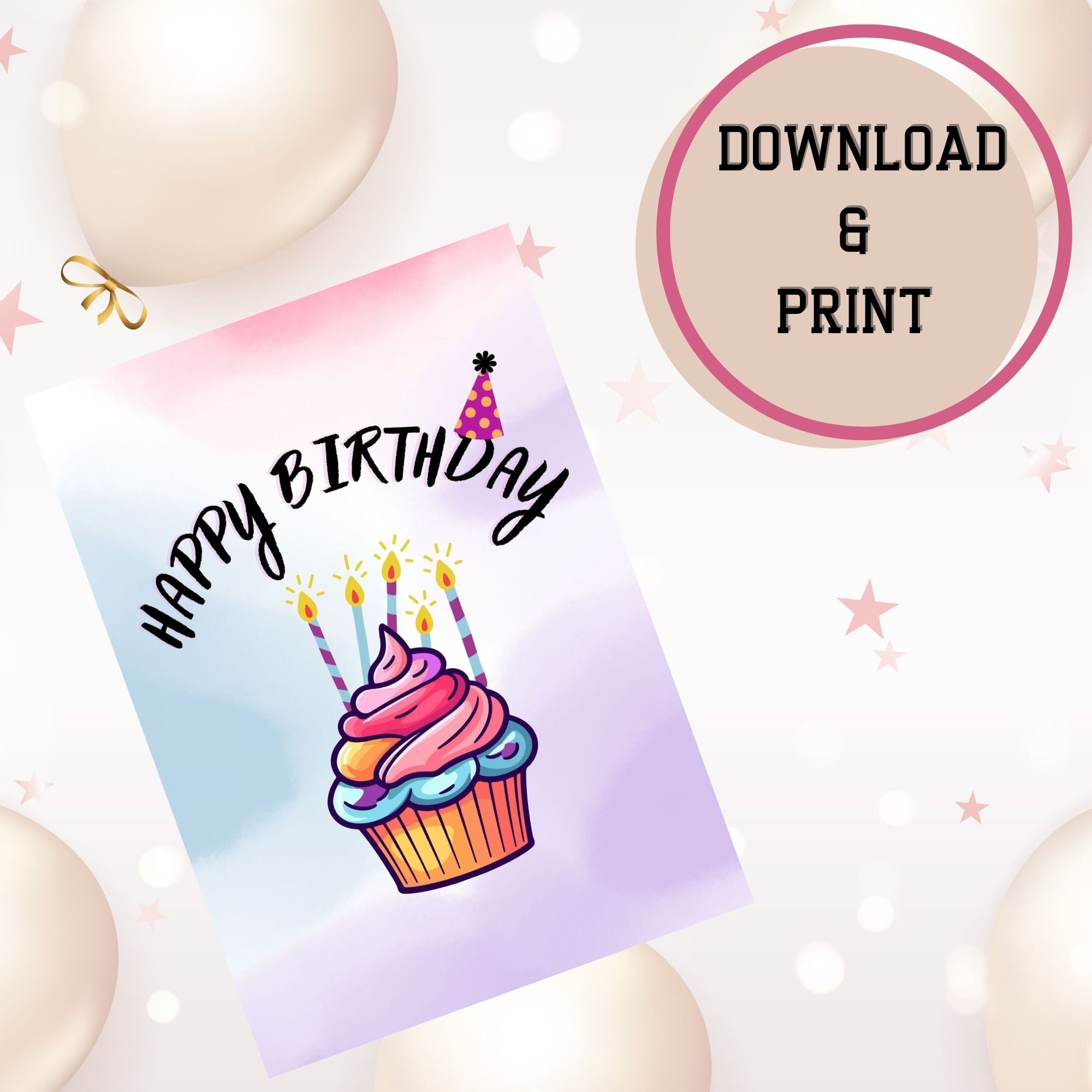 Instant Download-digital Happy Birthday Card-print at Home/birthday ...