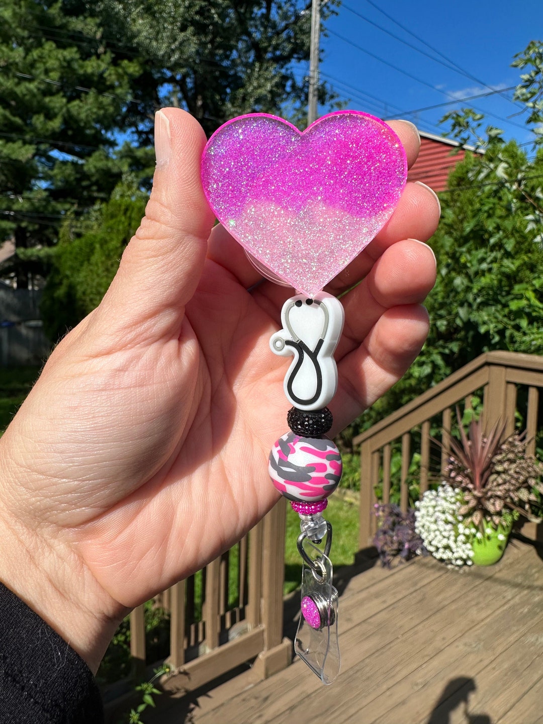 Badge Reel Heart Badge Retractable Badge Glitter Badge - Etsy