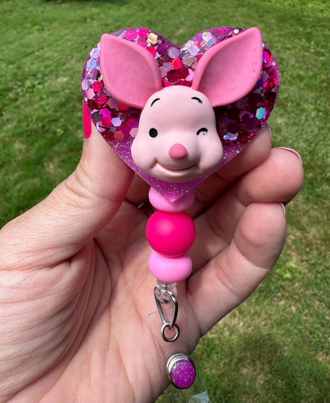 Piglet Badge Reel, Winnie the Pooh, Badge Holder, Badge Clip, Heart ...