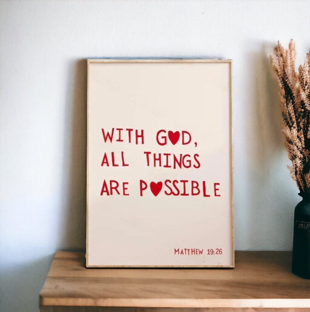 Christian Bible Scripture Poster God Matthew 19:26 Canvas Wall Art ...