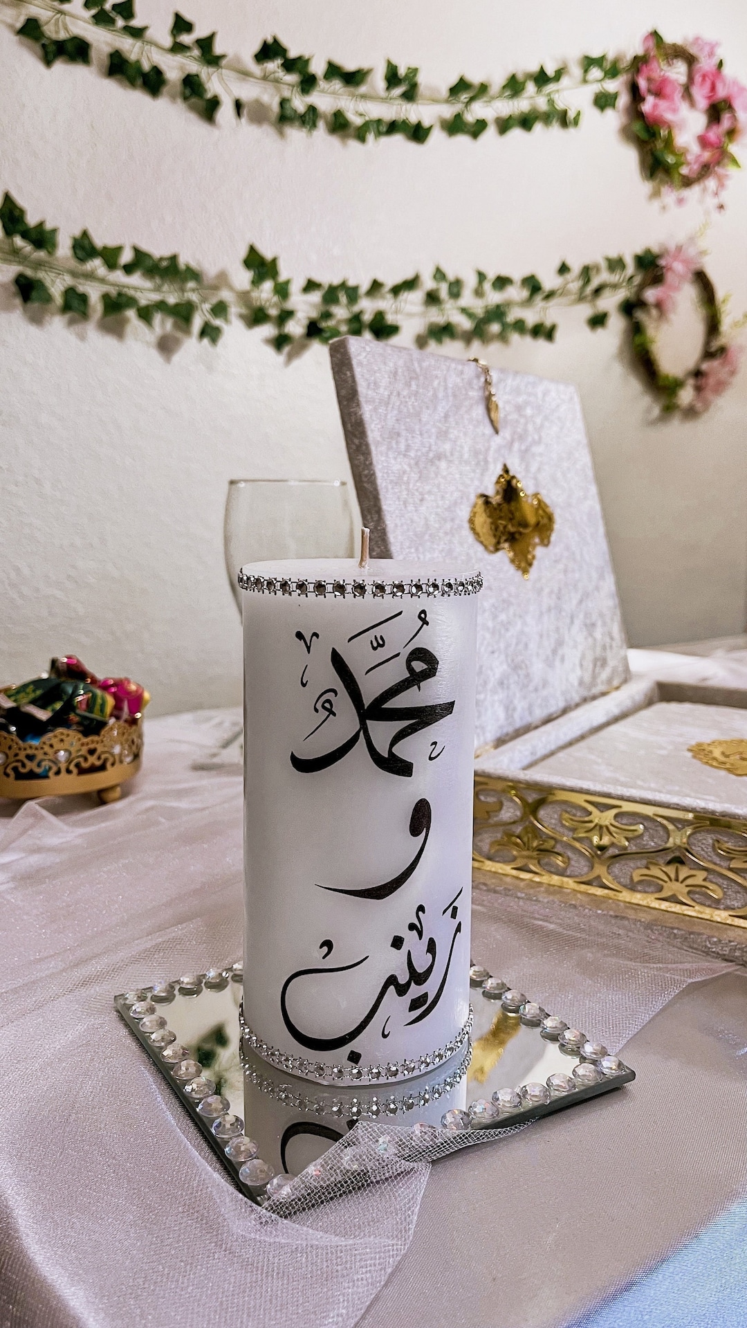 Large Personalized Calligraphy Name Candle - Event Favors | Nikkah ...