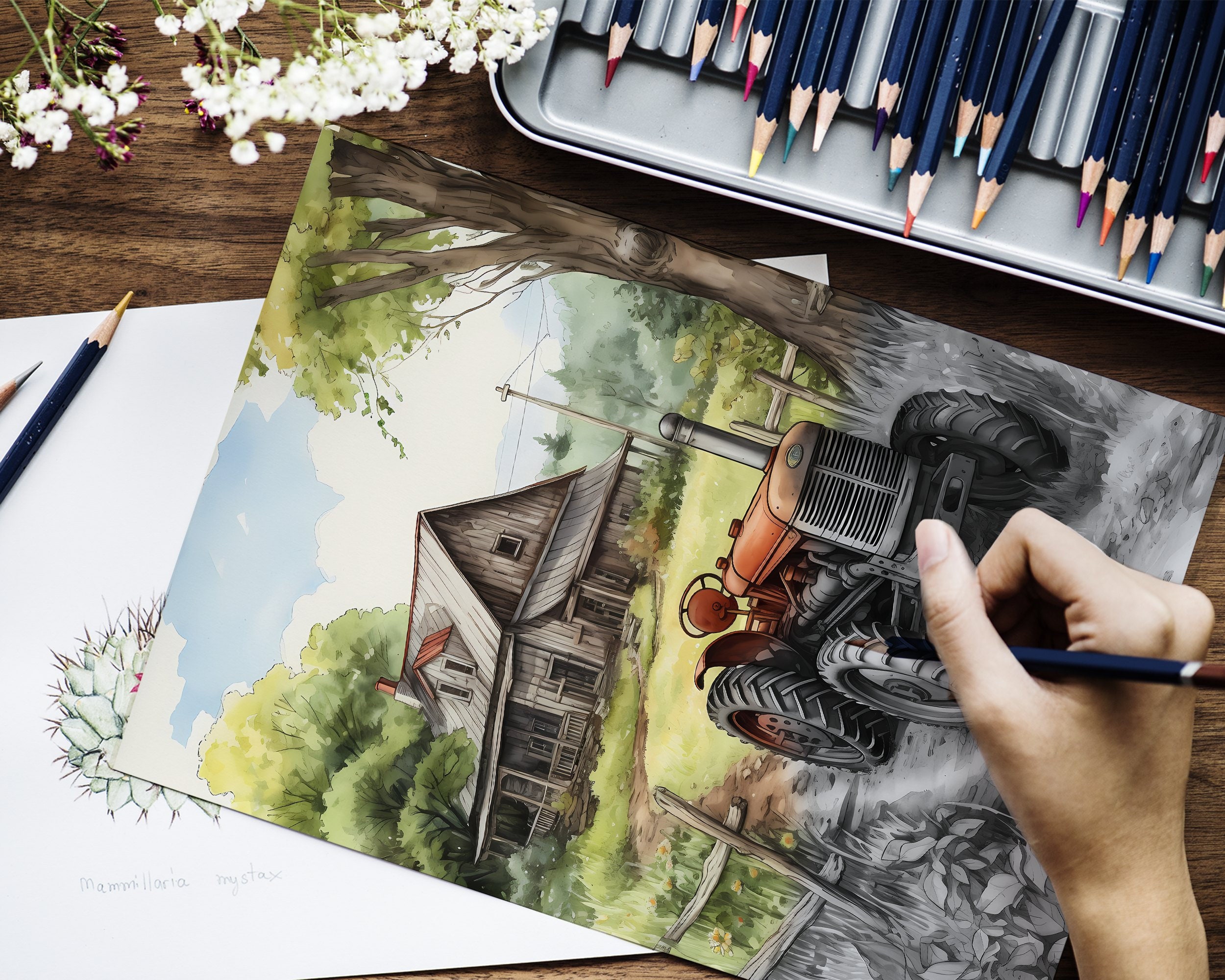 Tractor on a Farm Coloring Book, 12 Premium Farm Tractor Themed Pages ...