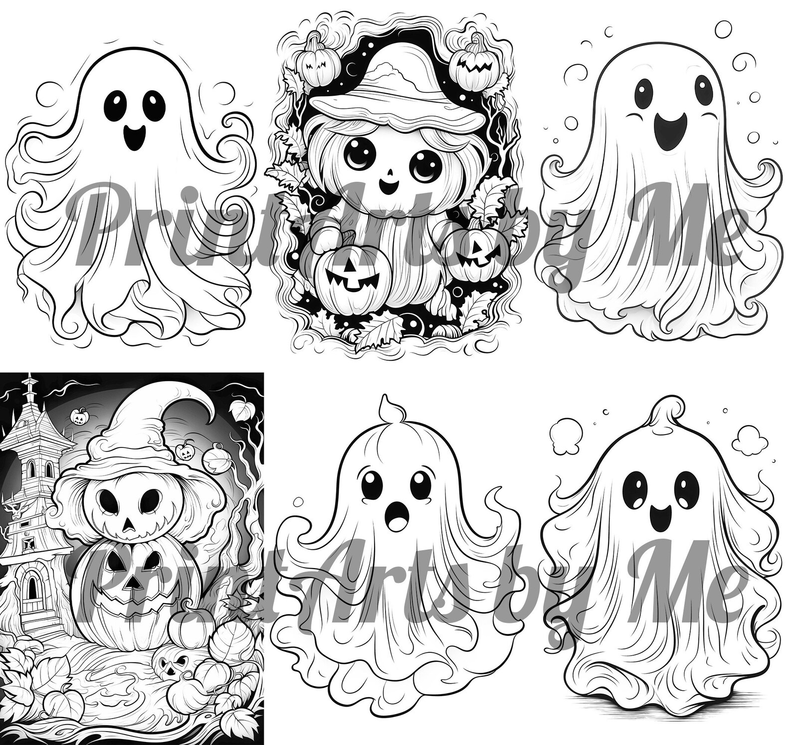 Spooky Halloween Coloring Book, 24 Premium Halloween Creature Themed ...