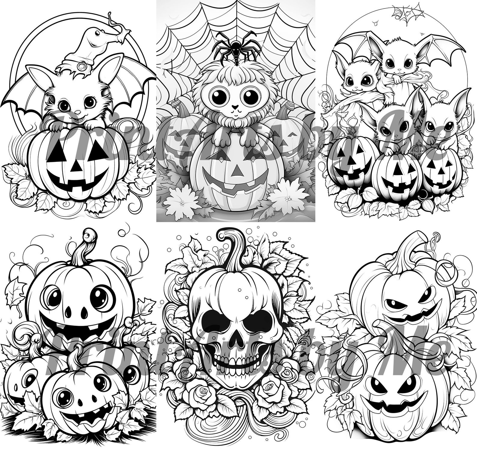 Spooky Halloween Coloring Book, 24 Premium Halloween Creature Themed ...