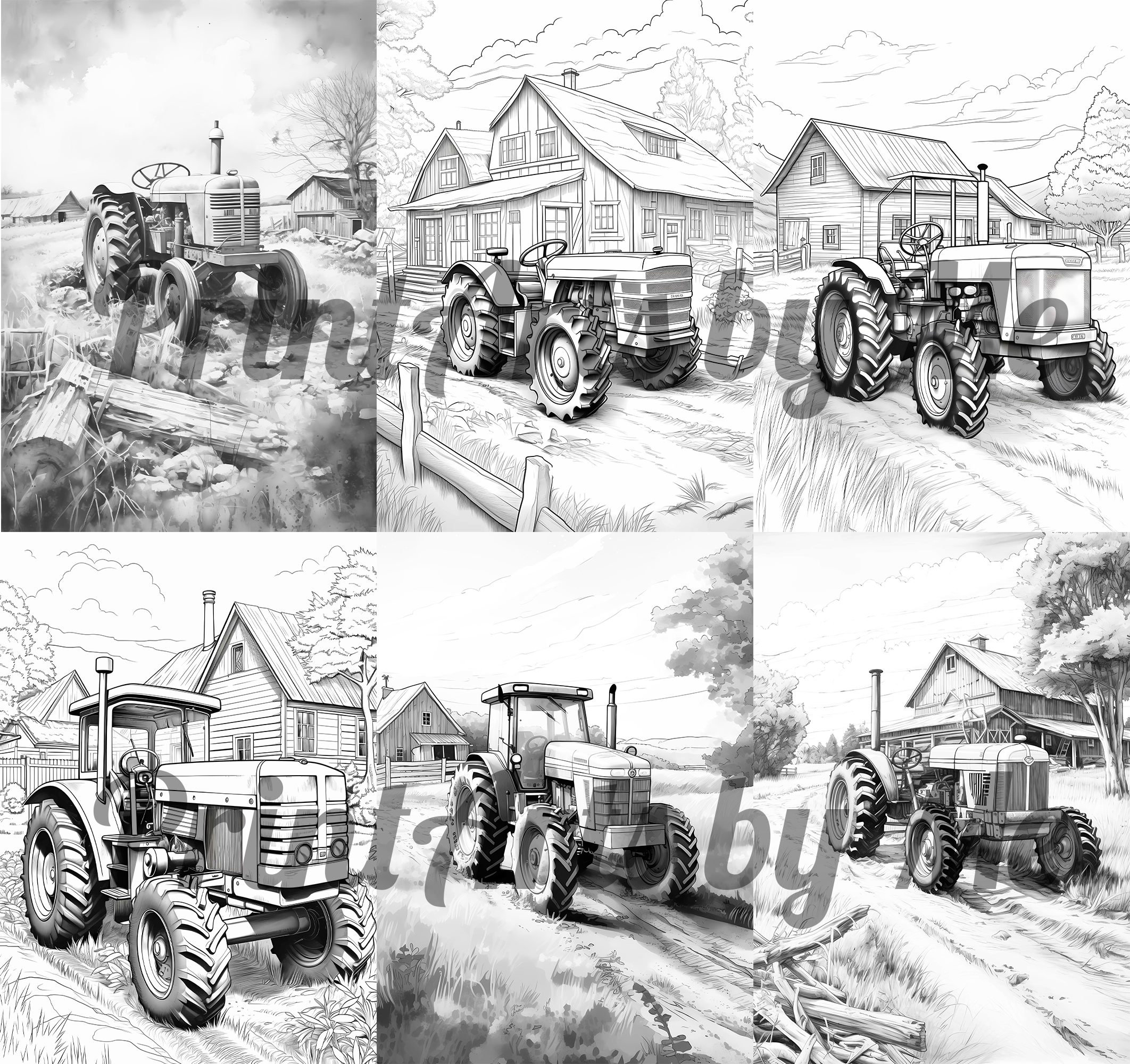 Tractor on a Farm Coloring Book, 12 Premium Farm Tractor Themed Pages ...