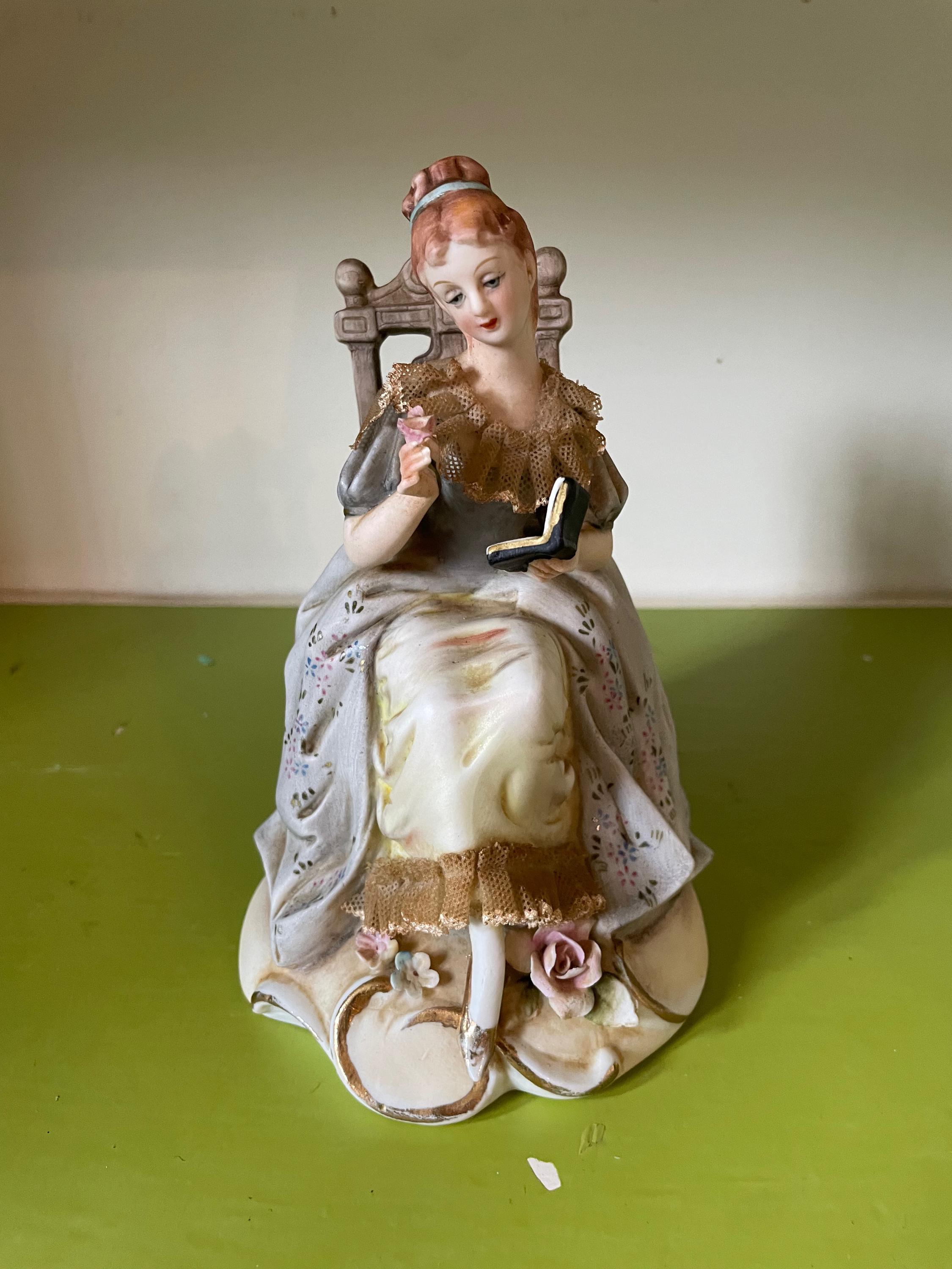 Vintage Figurine Woman Sitting Reading, Norleans Japan - Etsy