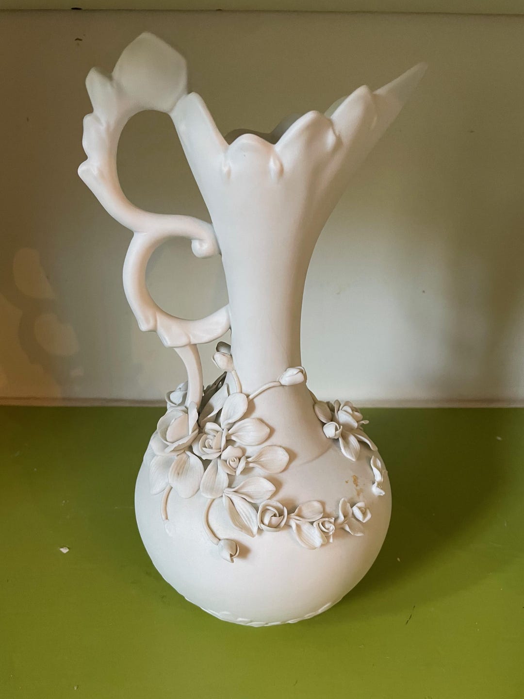 Vintage White Porcelain Vase With Embossed Roses. Dull Finish - Etsy