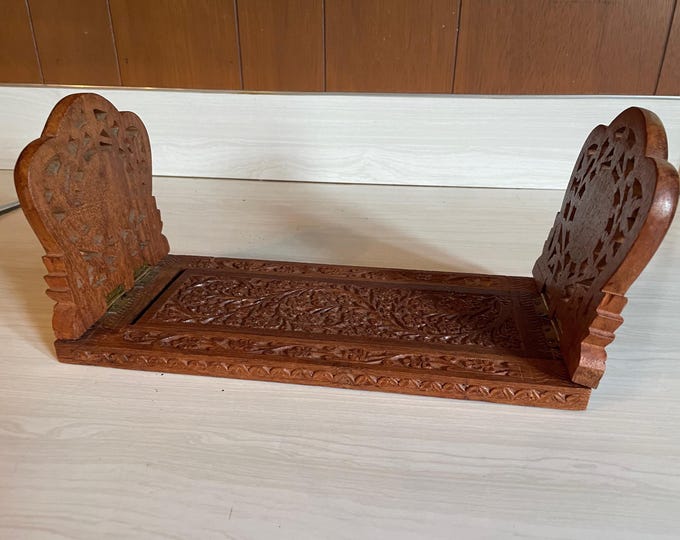 Vintage Hand Carved Expandable Wood Book Rack - Etsy