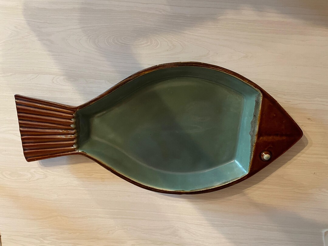 Vintage Ceramic Fish Platter Teal/brown - Etsy