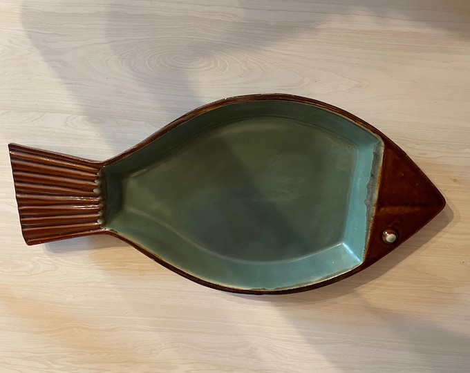 Vintage Ceramic Fish Platter Teal/brown - Etsy