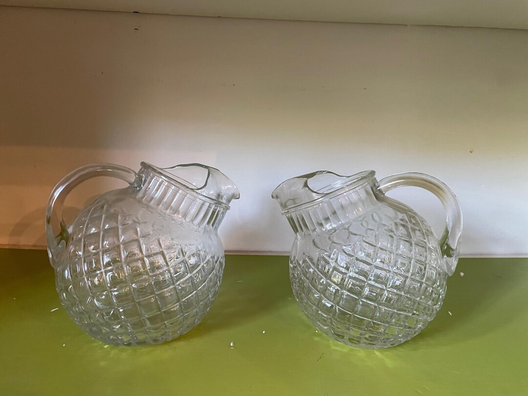Pair of Vintage Glass Slanted Pitchers - Etsy