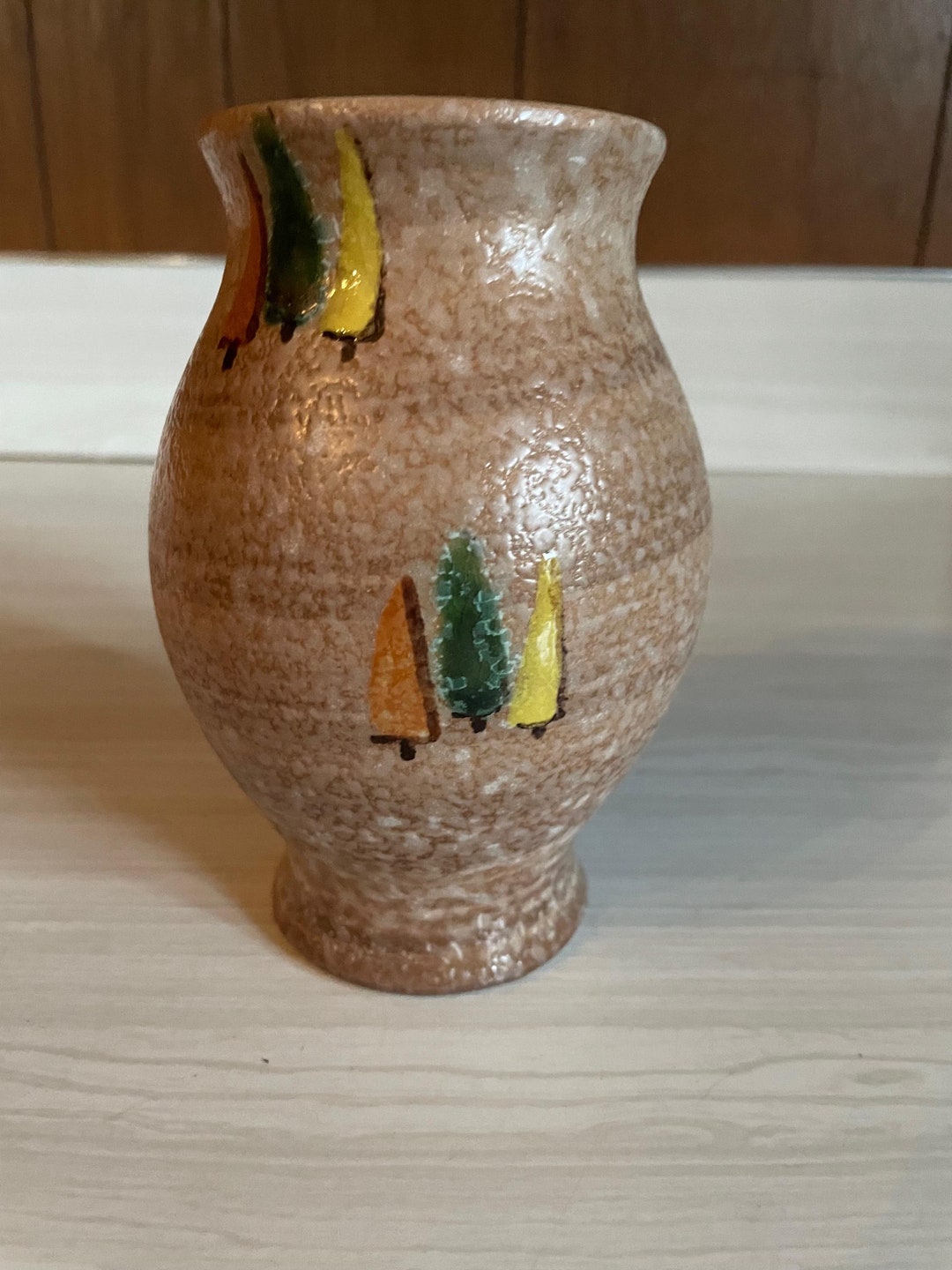 Vintage Vase Light Brown With Trees - Etsy