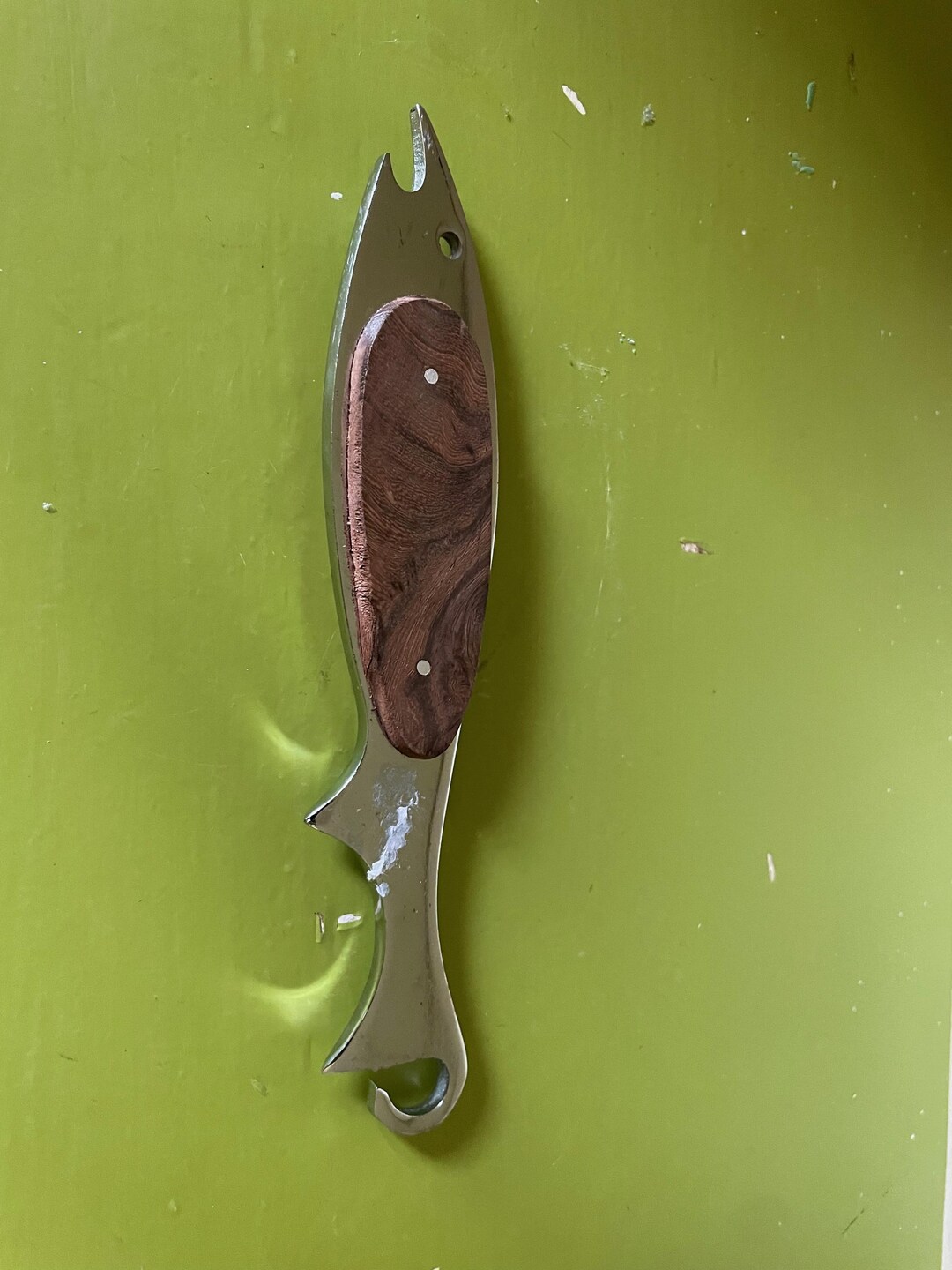Vintage Beer Can Opener, Stainless Steel Fish With Wood Insert - Etsy