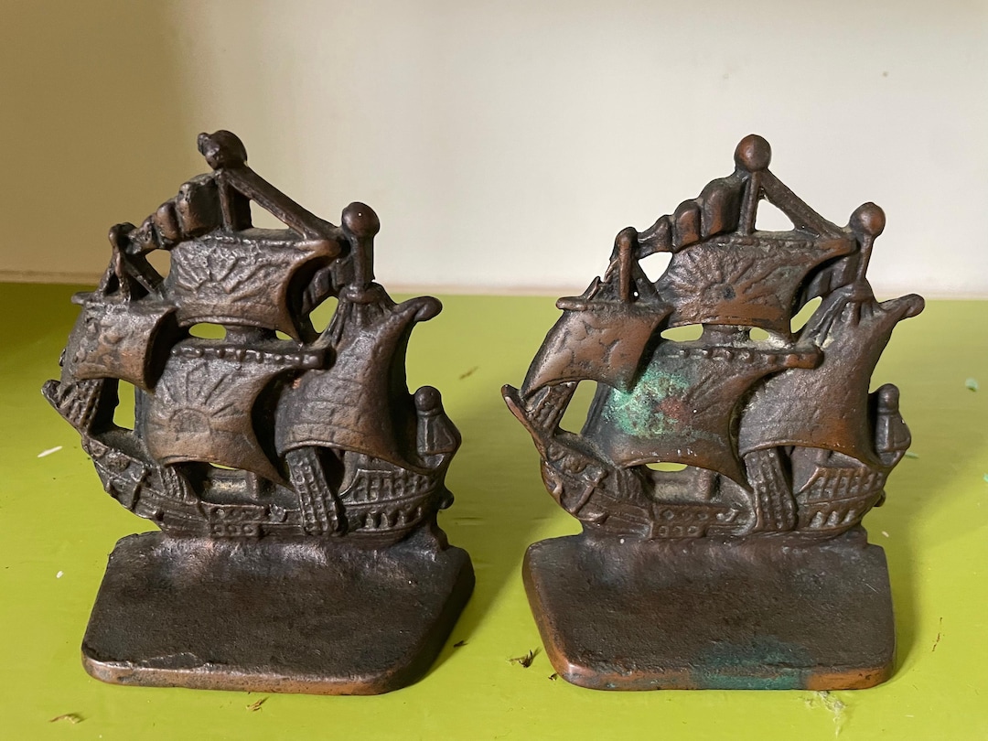 Vintage Bronze or Brass Sailing Ship Bookends - Etsy