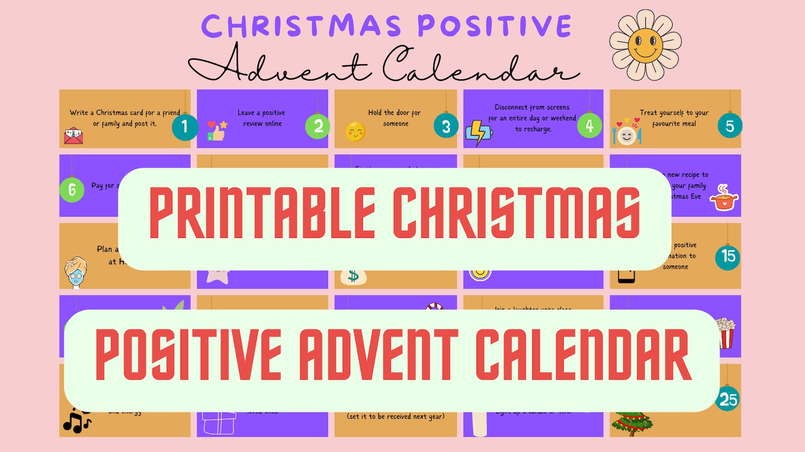 Printable Christmas Positive Advent Calendar, Count Down the Days ...