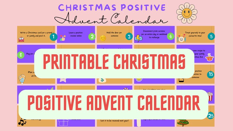 Printable Christmas Positive Advent Calendar, Count Down the Days ...