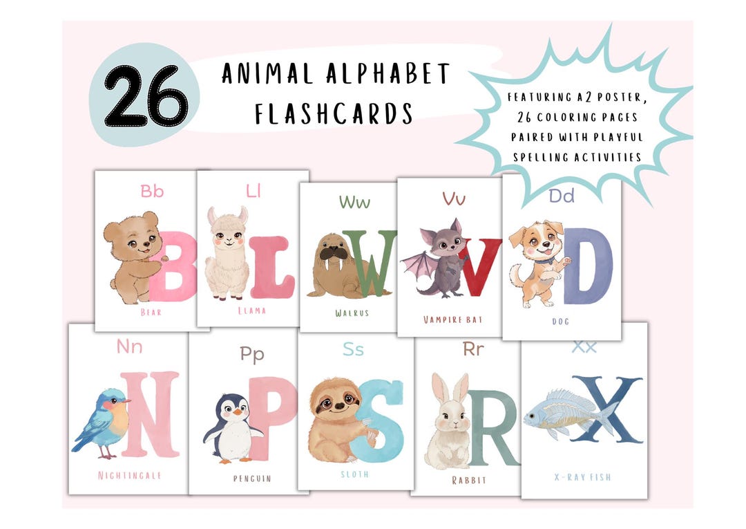 Printable Animal Alphabet Bundle - Flashcards, Poster, Coloring Pages ...