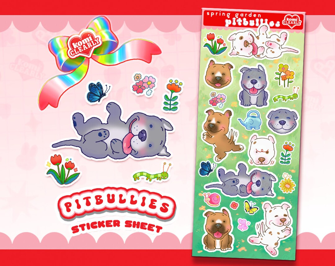 Pitbull Garden Sticker Sheet | Kawaii Dog Stickers | Pitbully, Vinyl ...