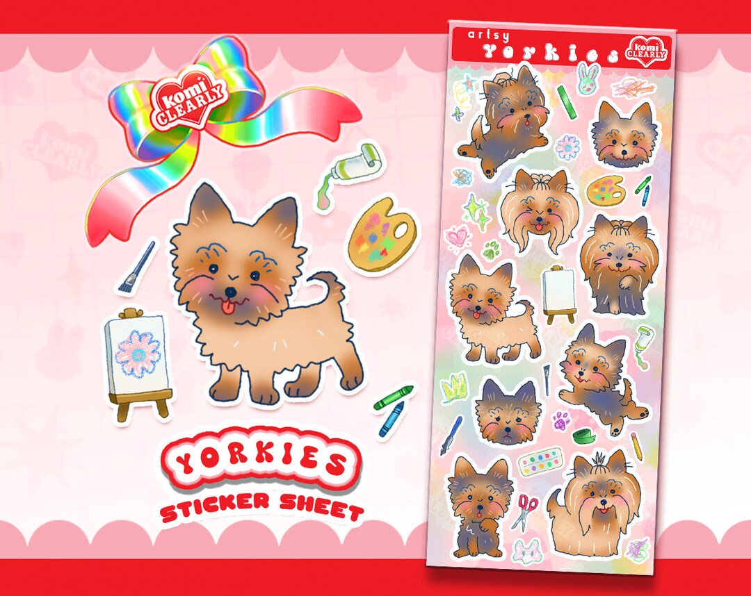 Yorkshire Terrier Sticker Sheet | Kawaii Dog Stickers | Yorkies, Vinyl ...