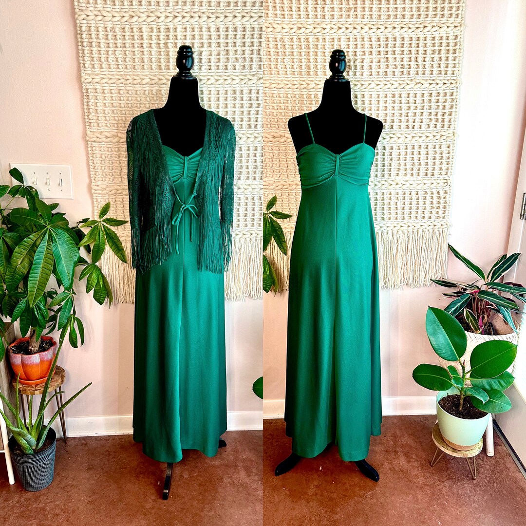 Vintage 70s Green 2-piece Maxi Dress Set - Halston Vibes Studio 54 ...