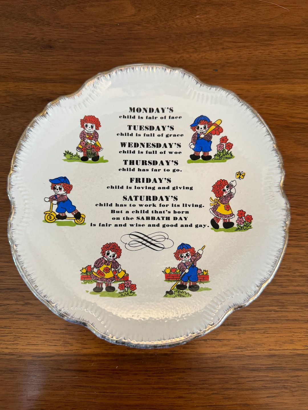 Raggedy Ann and Andy Plate, Weekdays Child Poem - Etsy