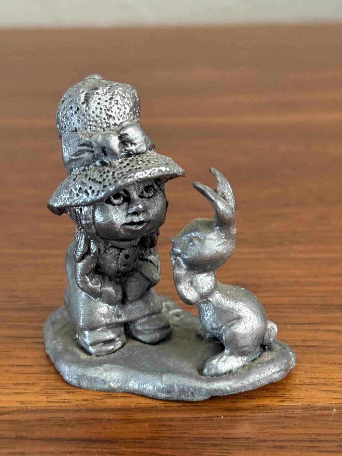 Michael Ricker Pewter Girl W/bunny Rabbit Figurine Handcrafted ...