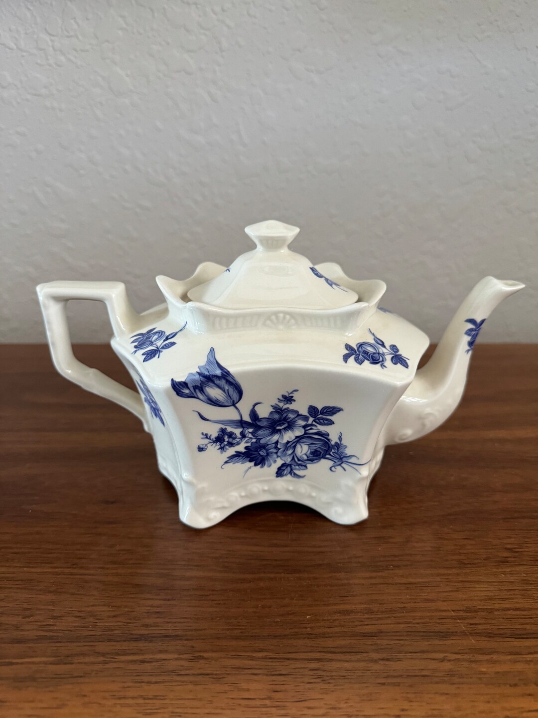 Cornish Teapot in White and Blue - Etsy