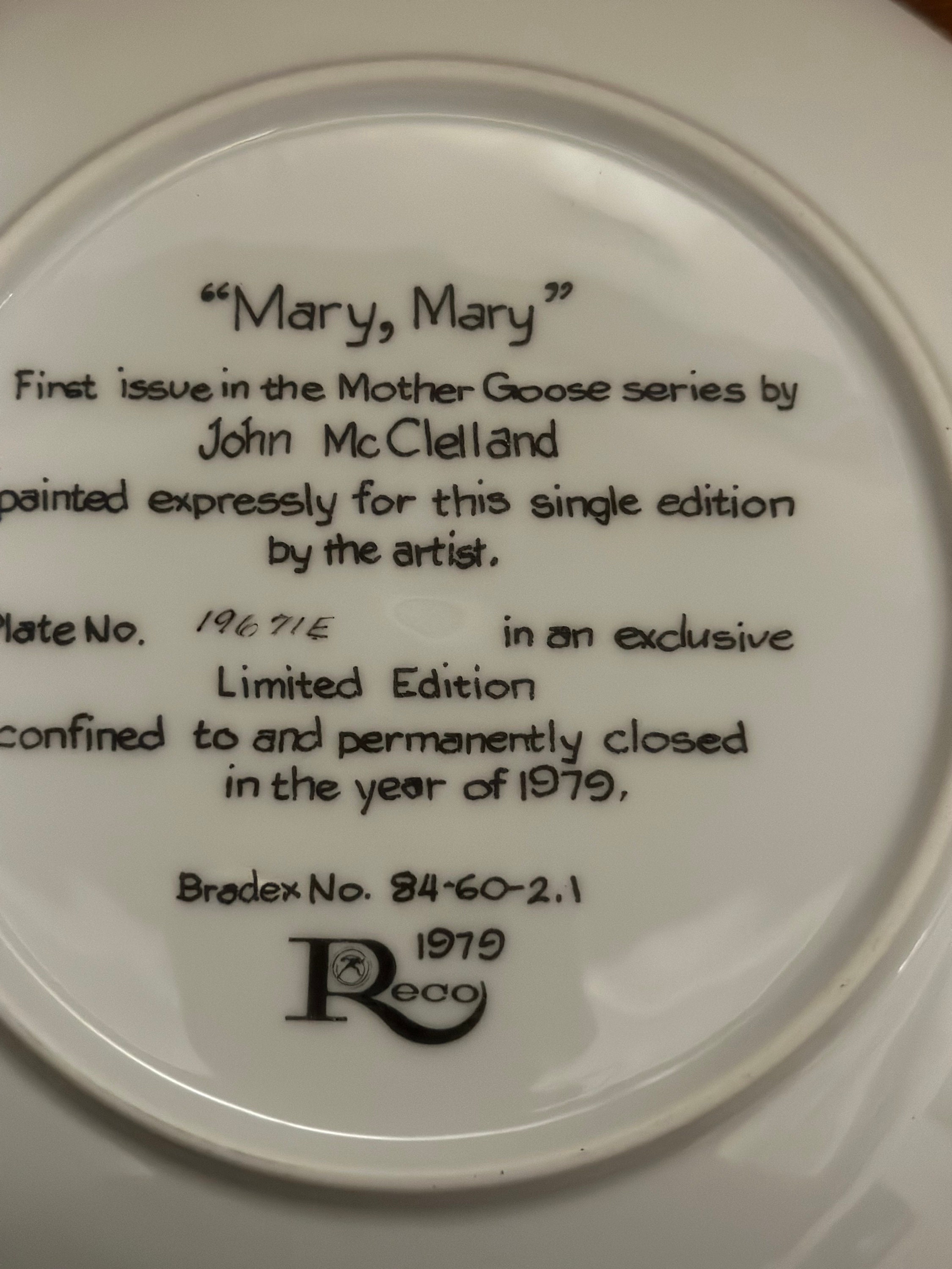 Reco John Mcclelland Mother Goose Collection Mary Mary 8 - Etsy