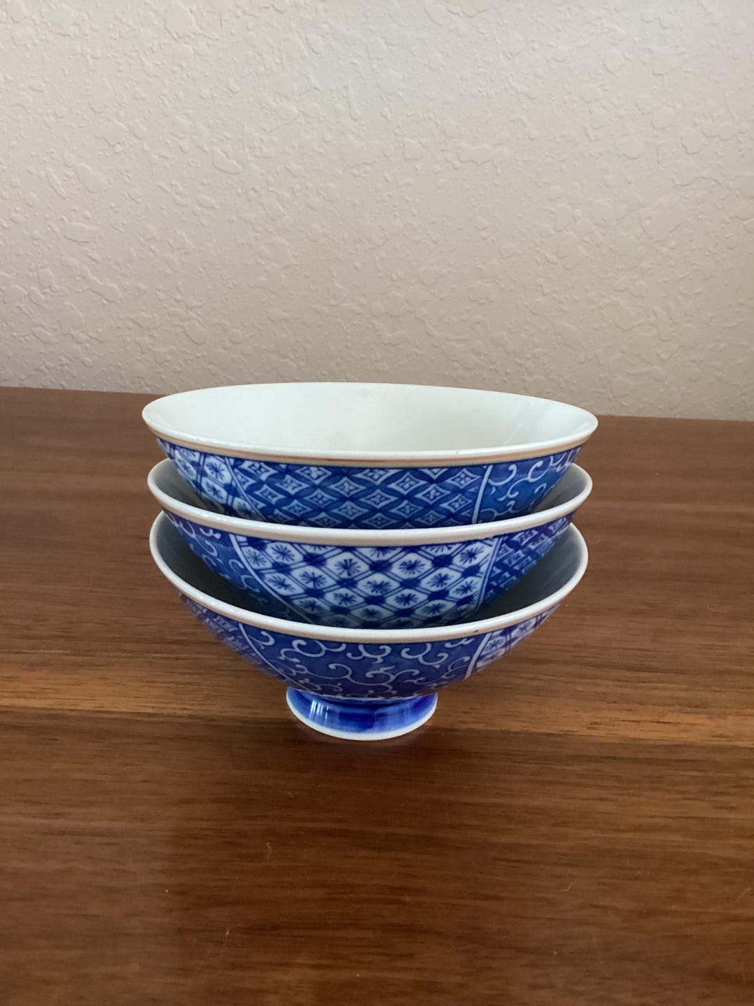 Japanese Blue and White Porcelain Rice Bowls Set of 3 - Etsy