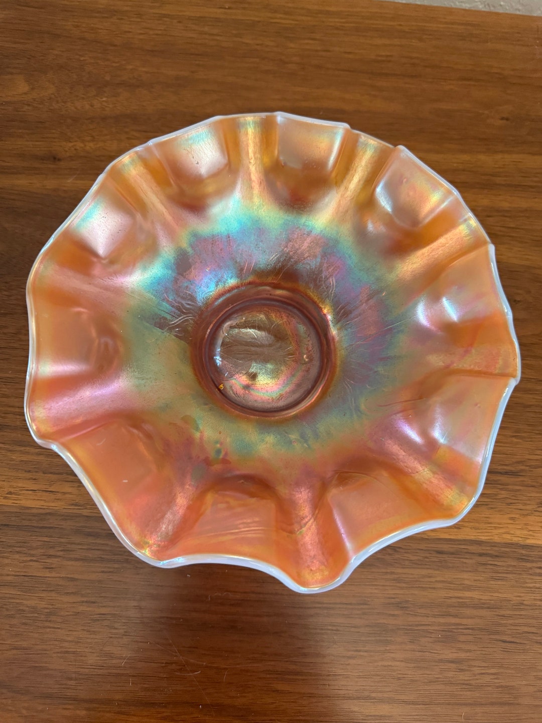 Dugan Peach Carnival Glass Opalescent Bowl Flower Design - Etsy