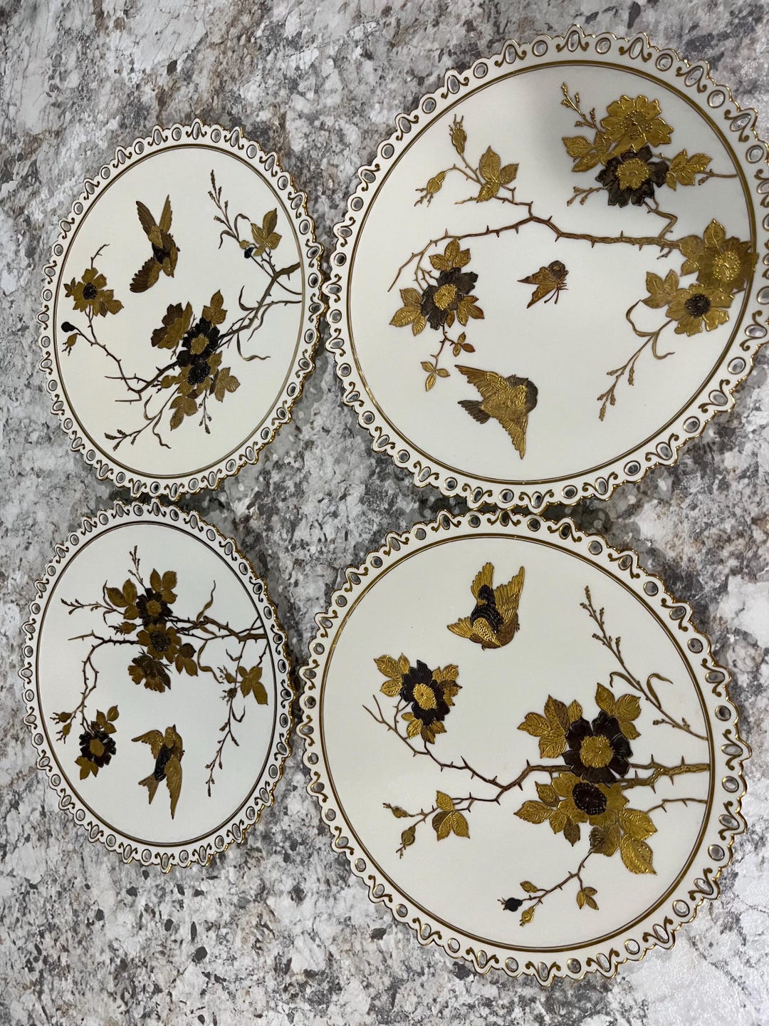 Fischer & Mieg Pirkenhammer Encrusted Flowers and Birds Late 1800’s - Etsy