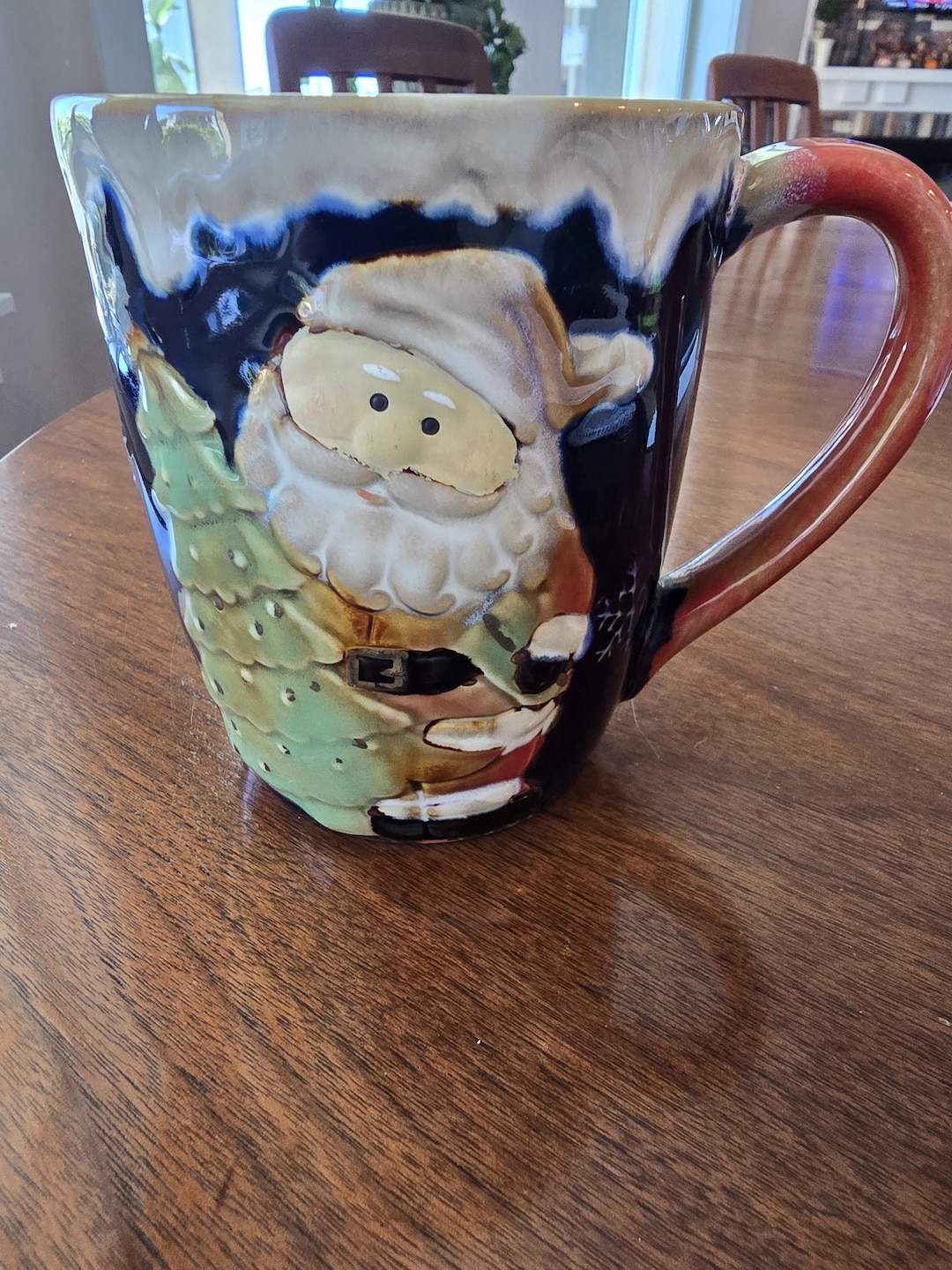 SANTA CLAUS Christmas Mug - Vintage Style Ceramic Holiday Cup Hand ...