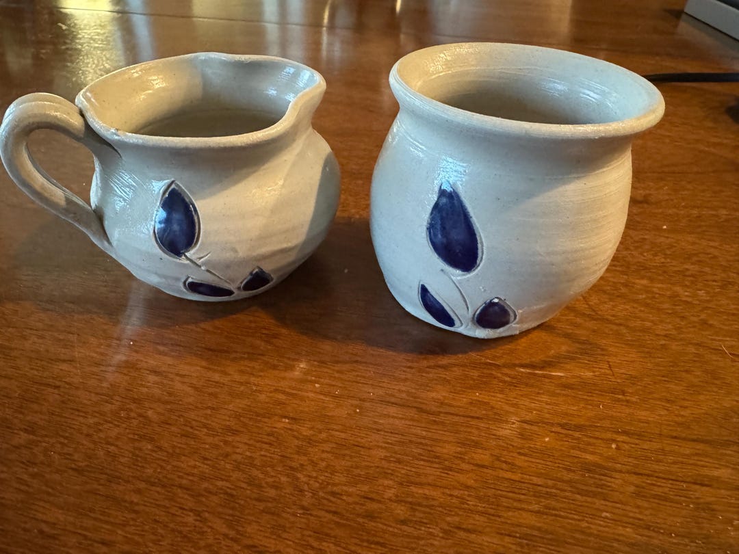 Williamsburg VA Pottery Pitcher Blue Creamer and Sugar Bowl - Etsy