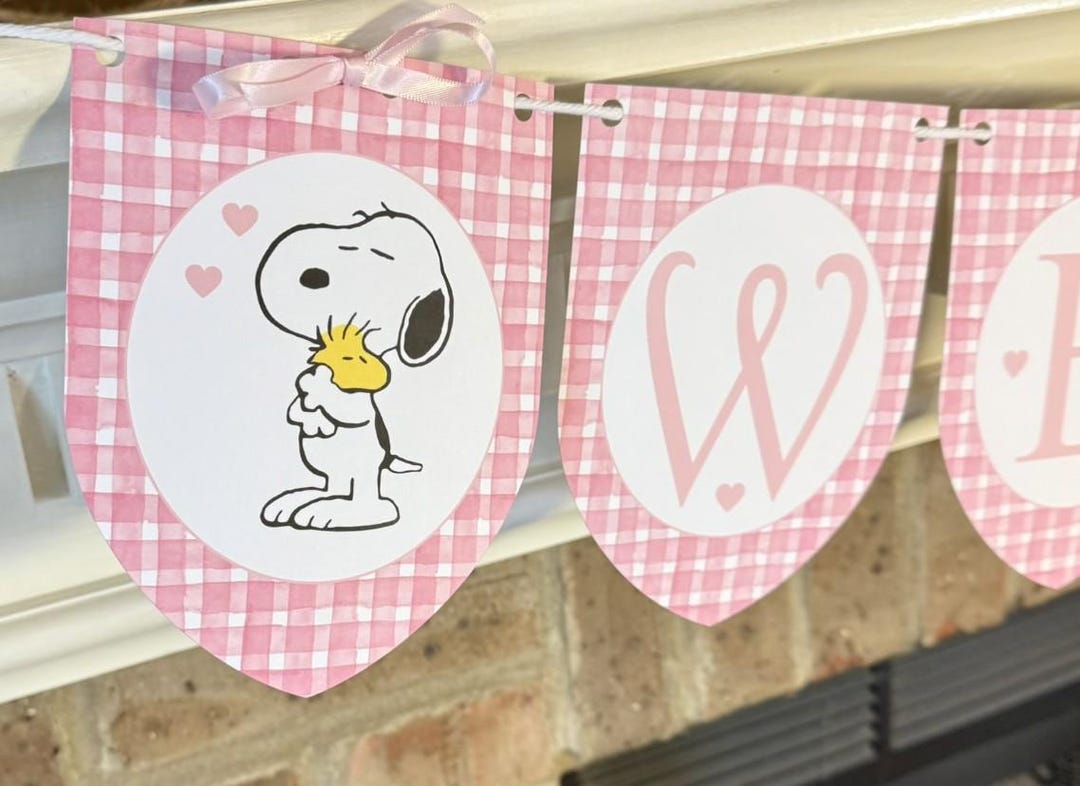 Handmade Snoopy Baby Shower Banner With Pink Ribbon - Etsy