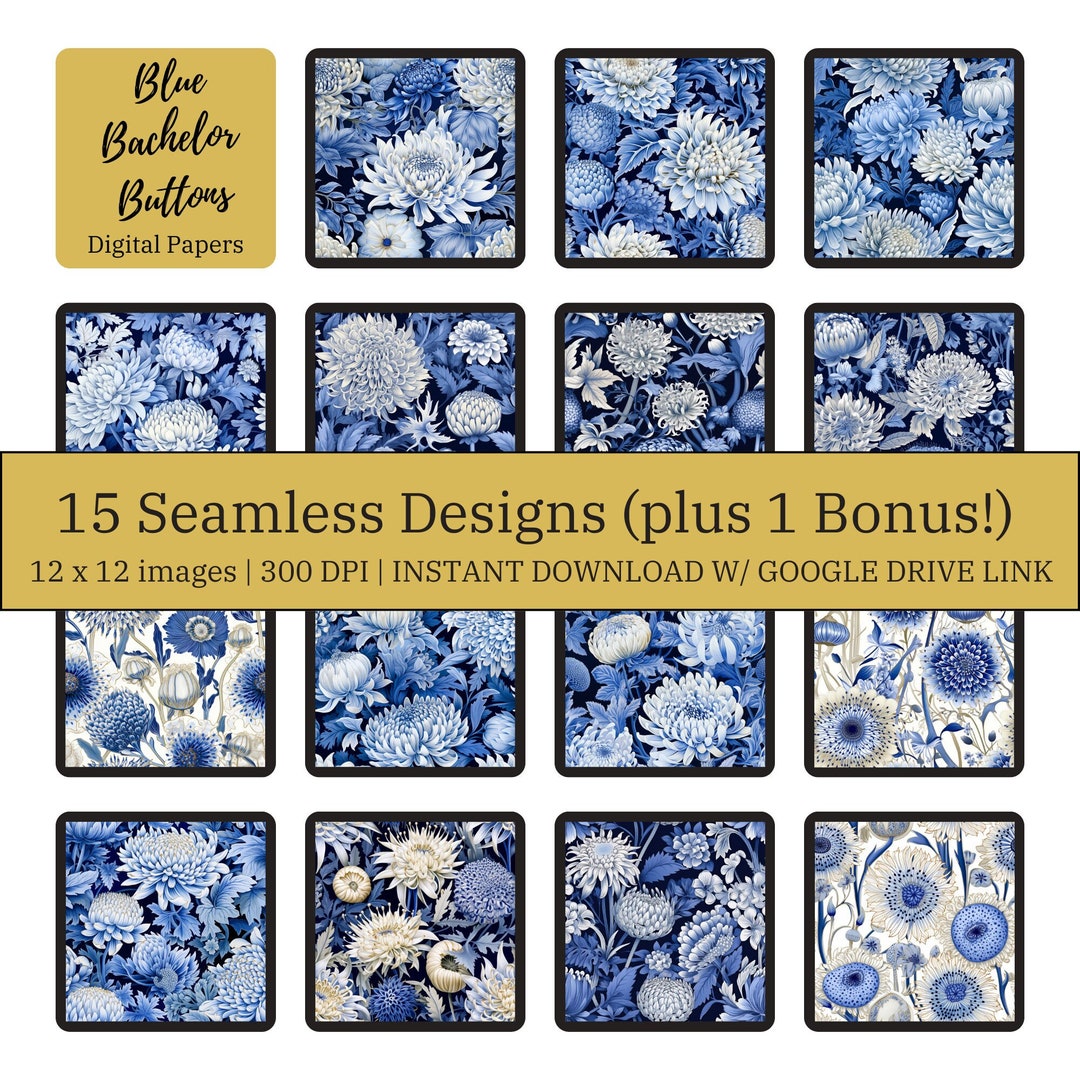 Bachelor's Buttons Flowers Digital Paper, Seamless Bachelor Buttons ...