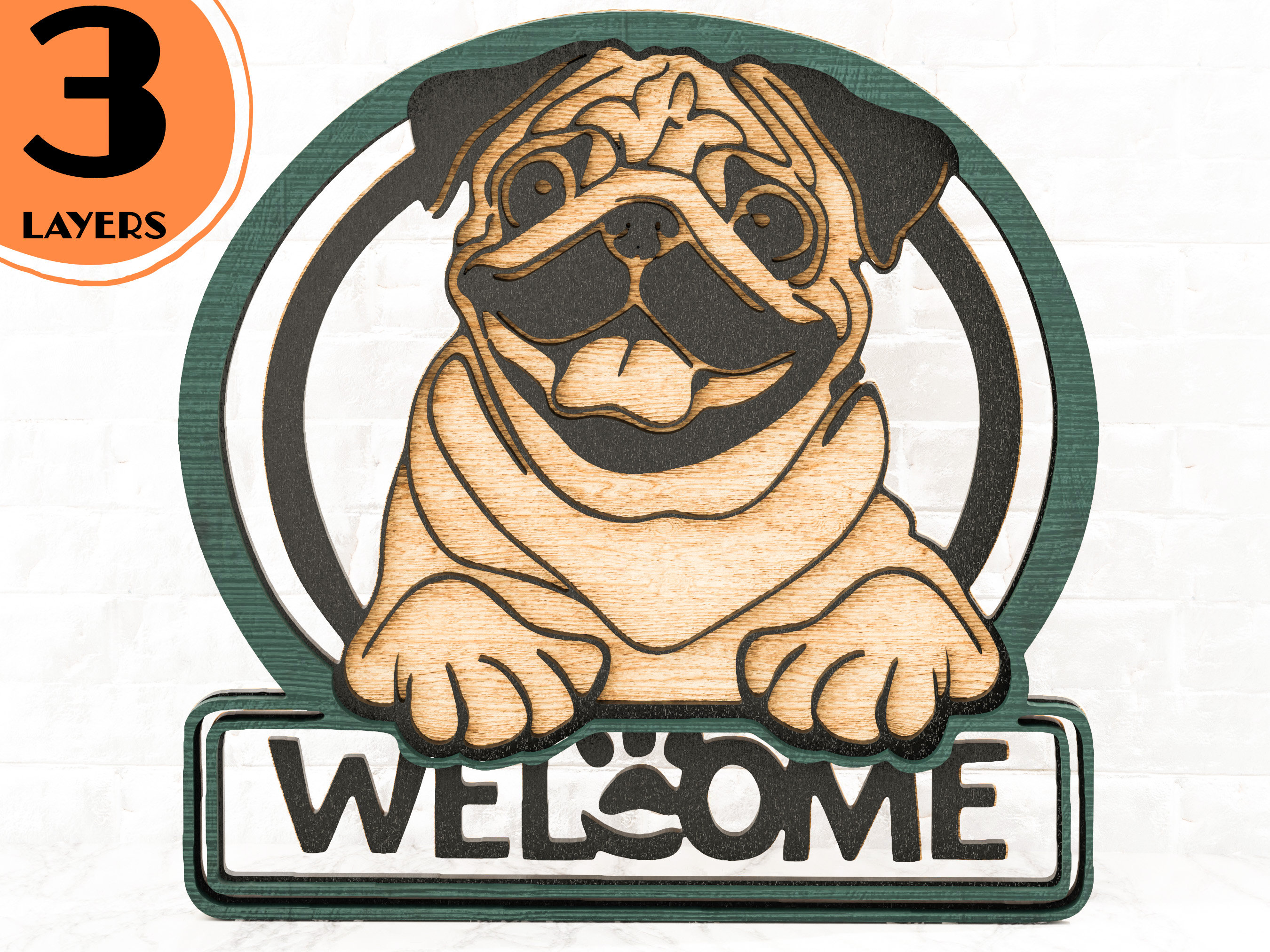 Pug Multilayer Laser Cut Design Dog Breeds SVG 3D Layer Mandala Plywood ...