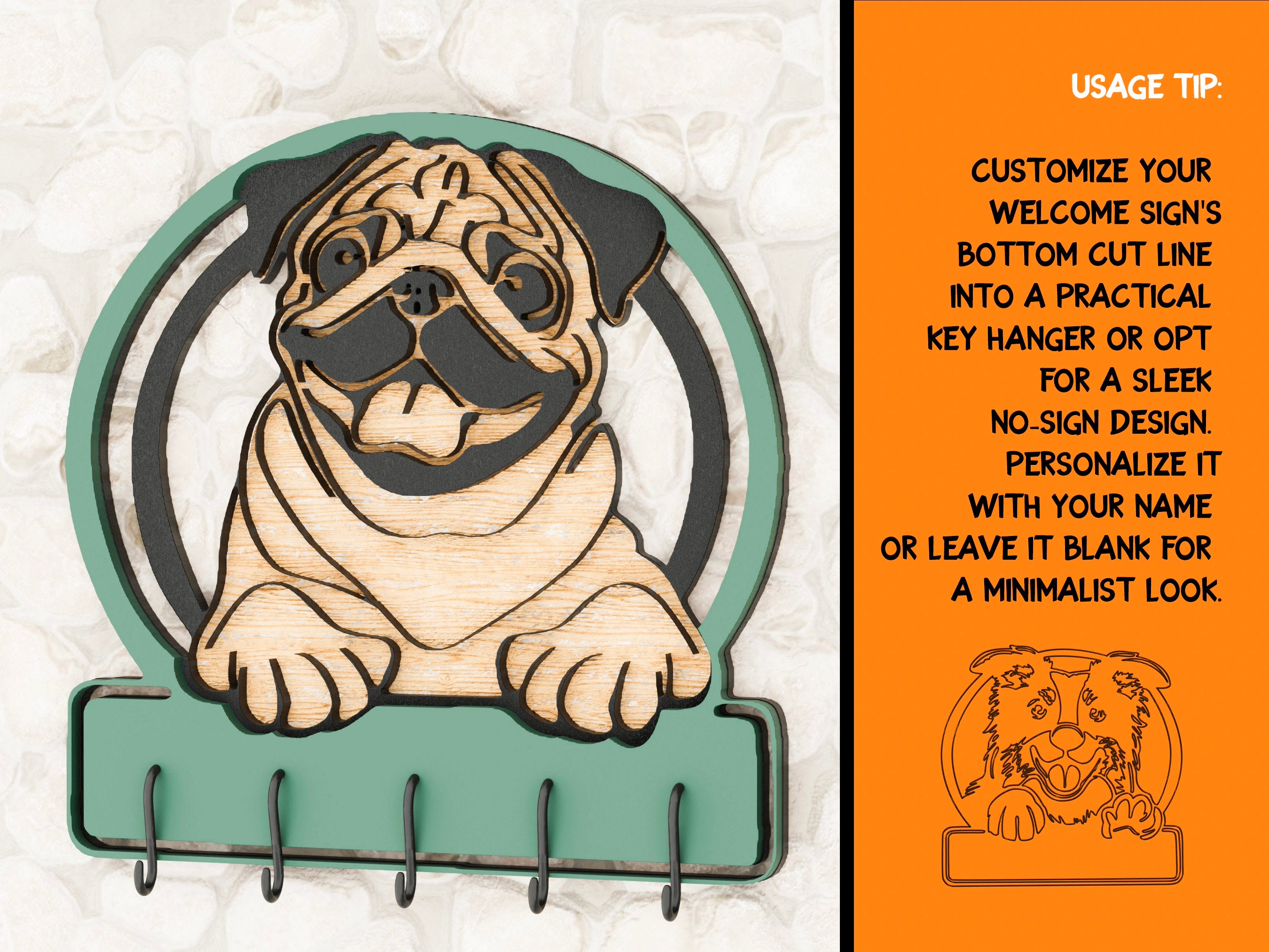 Pug Multilayer Laser Cut Design Dog Breeds SVG 3D Layer Mandala Plywood ...