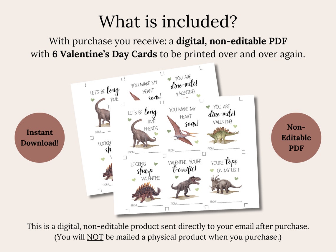 Dinosaur Valentine's Day Cards for Kids: Printable Classroom Valentines ...