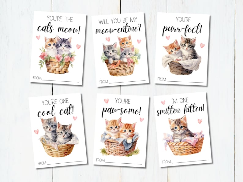 Kitten Valentine's Day Cards for Kids: Printable Classroom Valentines ...