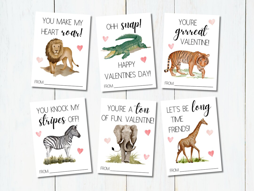 Printable Valentine's Day Cards for Kids Zoo Animal Valentine School ...
