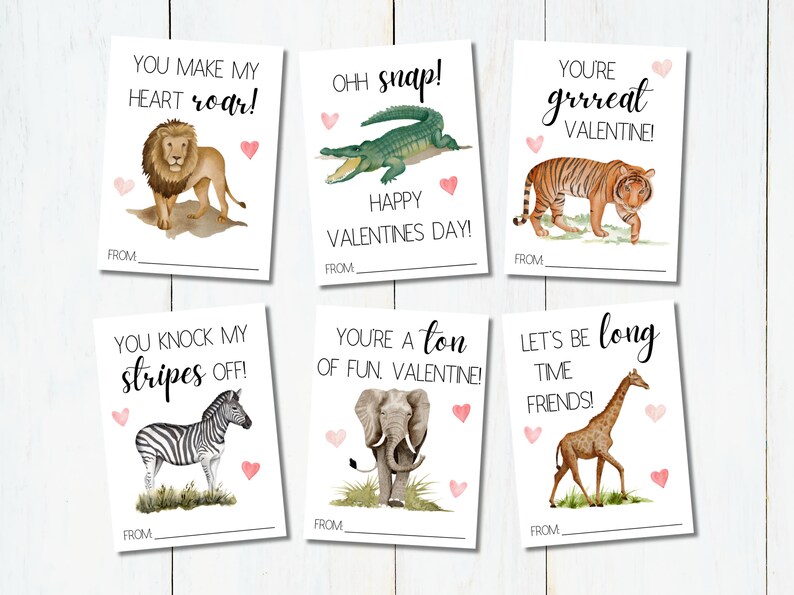 Printable Valentine's Day Cards for Kids Zoo Animal Valentine School ...