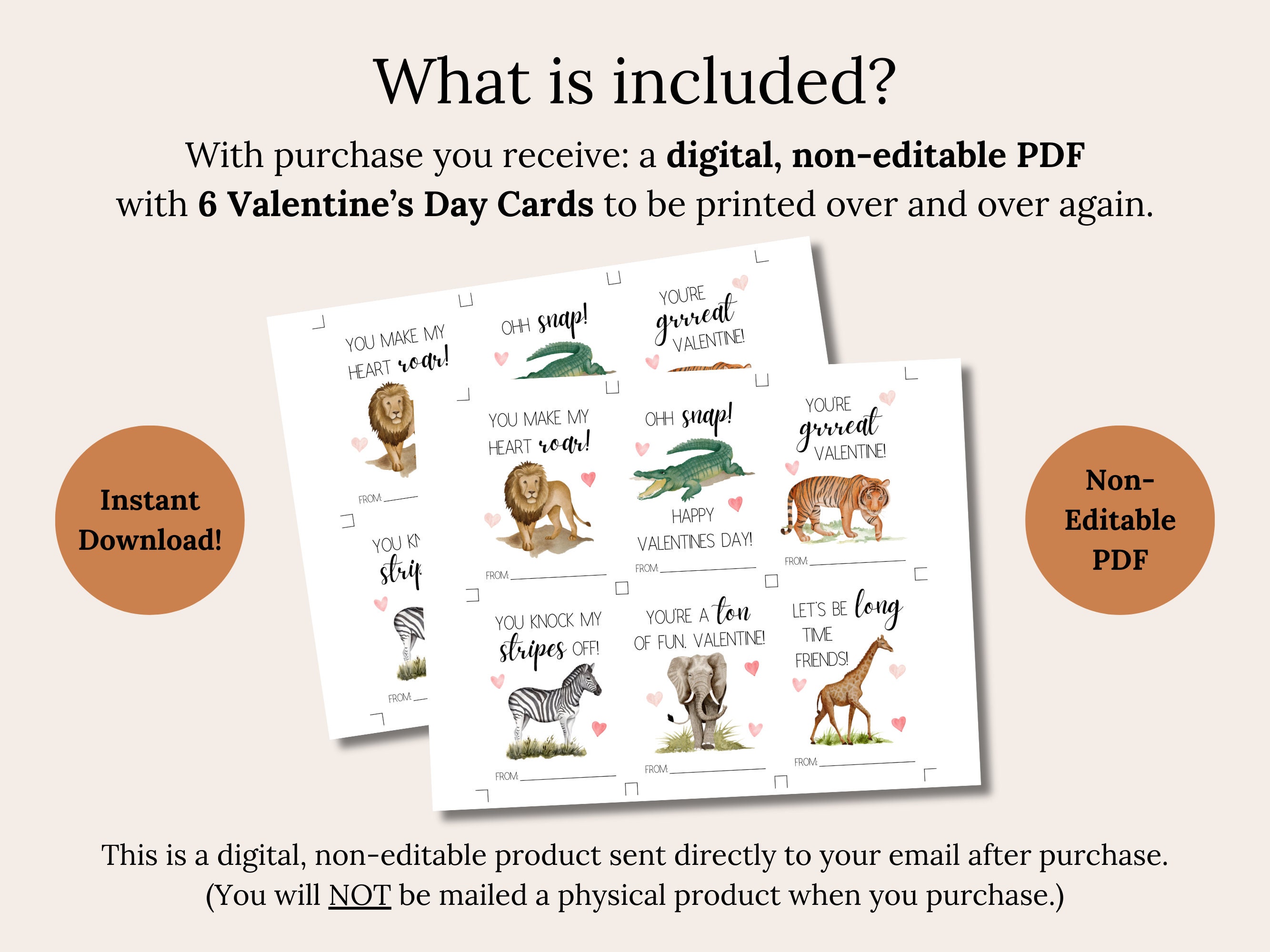 Printable Valentine's Day Cards for Kids Zoo Animal Valentine School ...