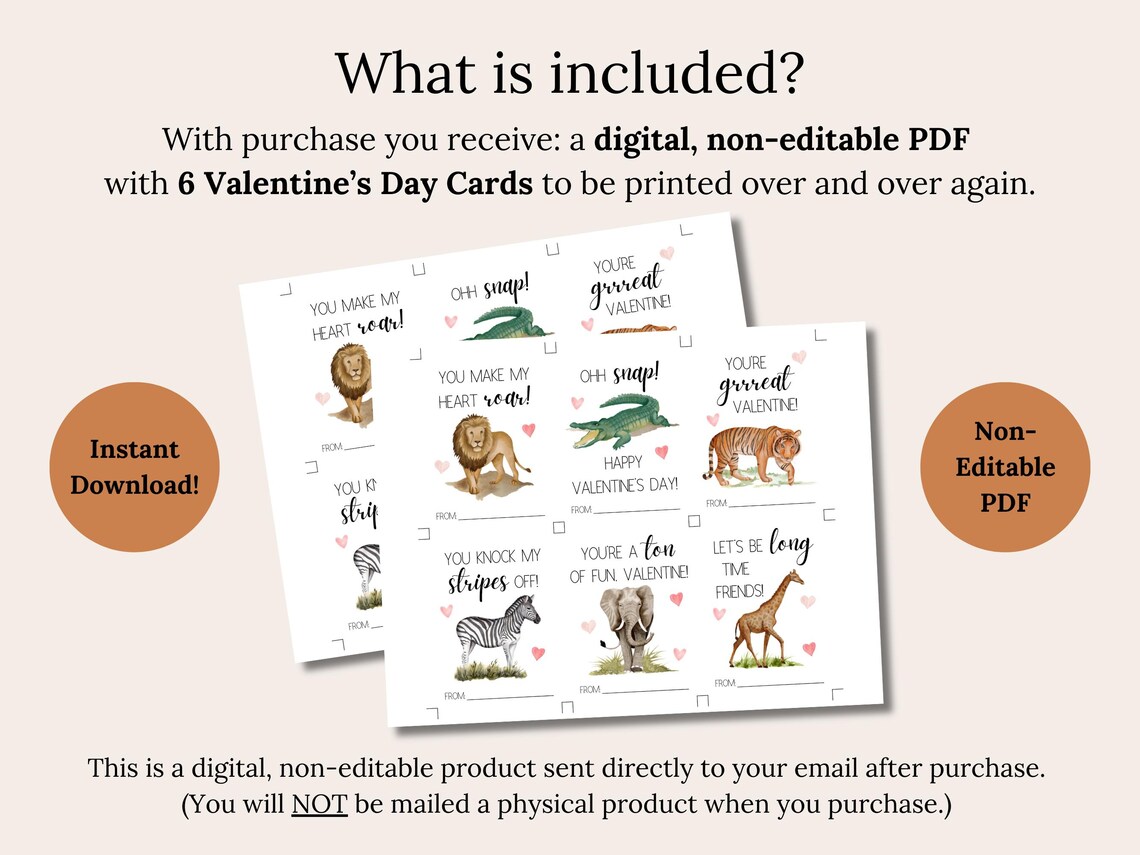Zoo Animal Valentine's Day Cards for Kids: Printable Classroom ...