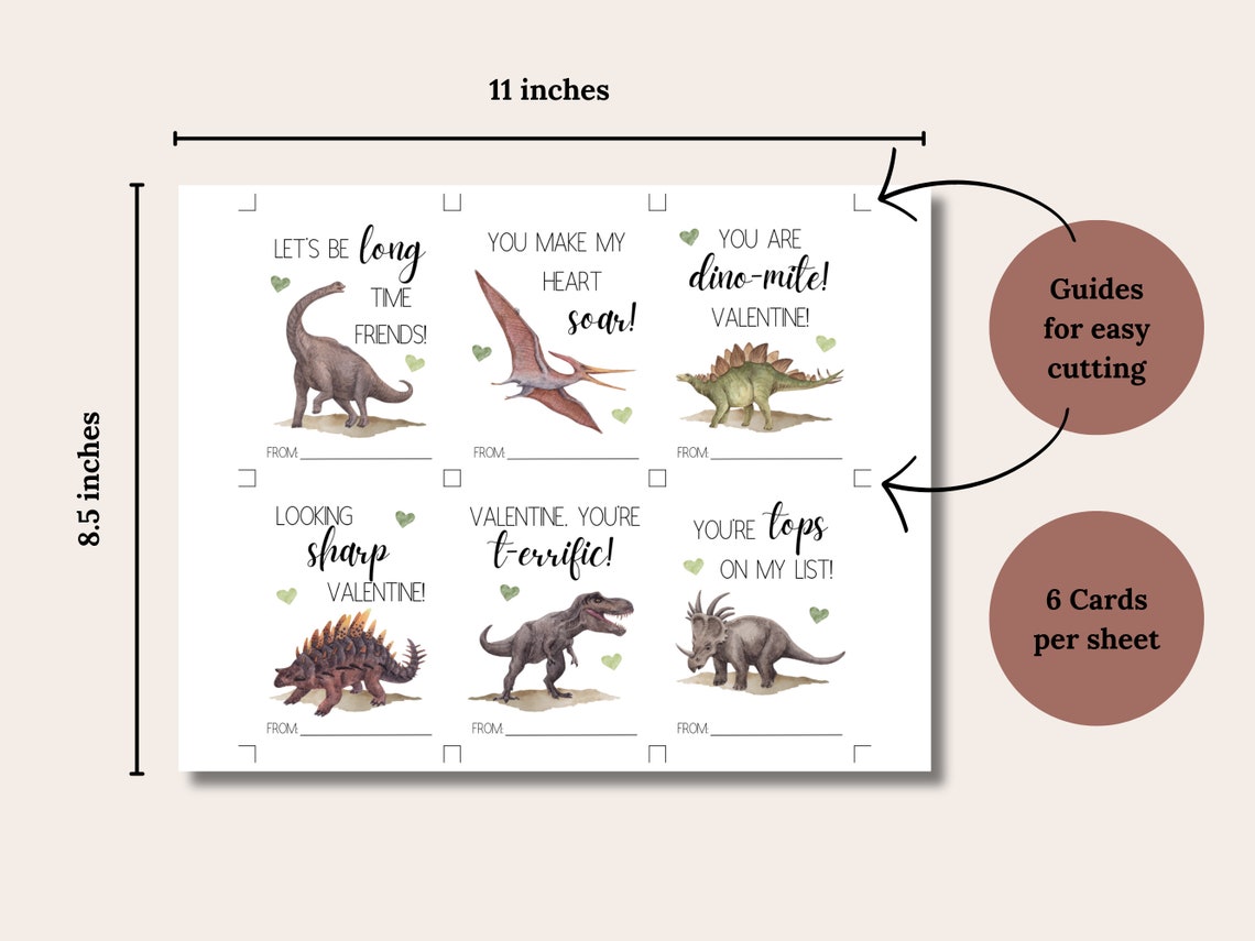 Dinosaur Valentine's Day Cards for Kids: Printable Classroom Valentines ...
