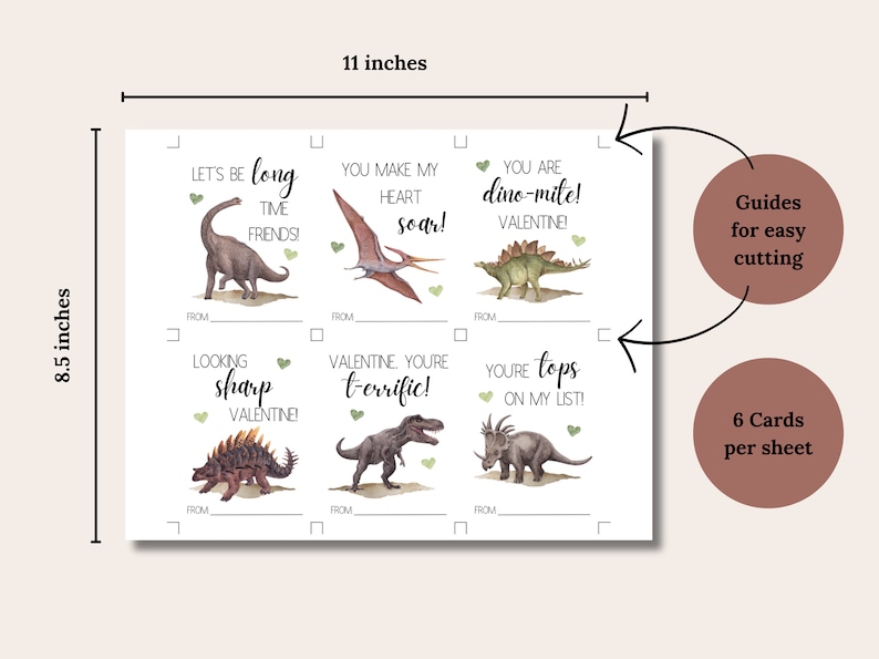 Dinosaur Valentine's Day Cards for Kids: Printable Classroom Valentines ...