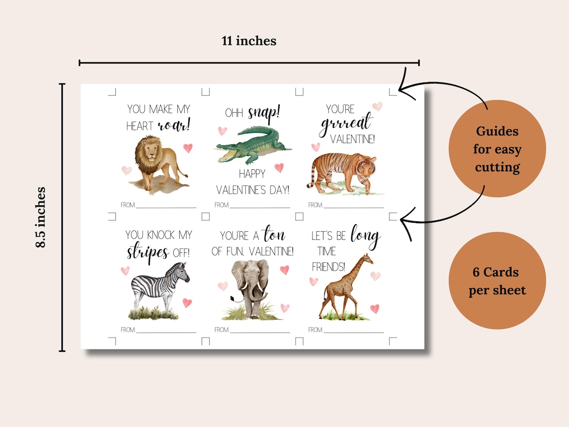 Zoo Animal Valentine's Day Cards for Kids: Printable Classroom ...