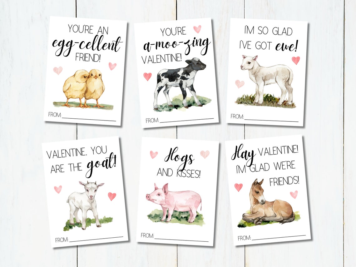 Printable Valentine's Day Cards for Kids | Farm Animal Valentine ...
