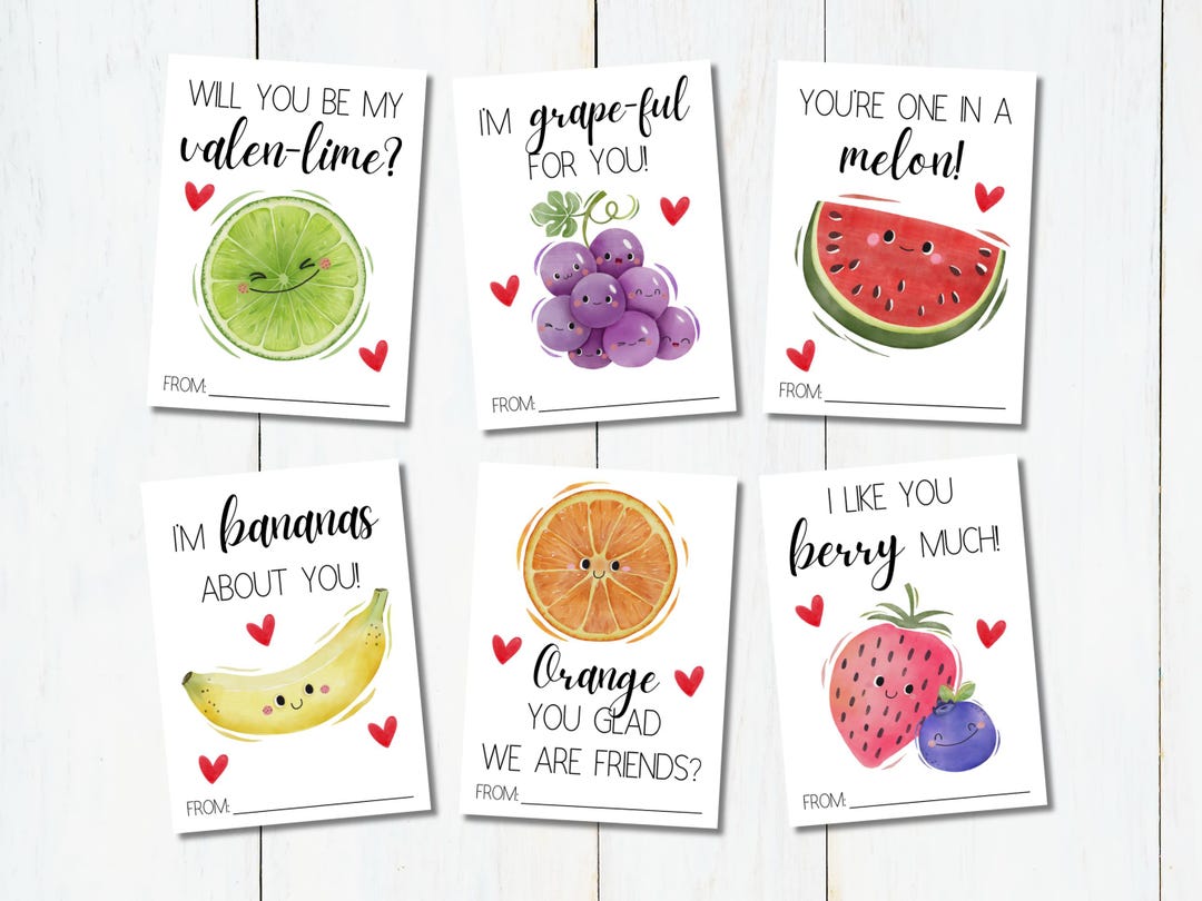 Fruit Valentine's Day Cards for Kids: Printable Classroom Valentines ...